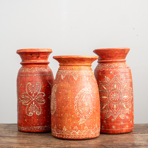 Hand Painted Rural India Water Jar Orange - furniture - lighting - decor